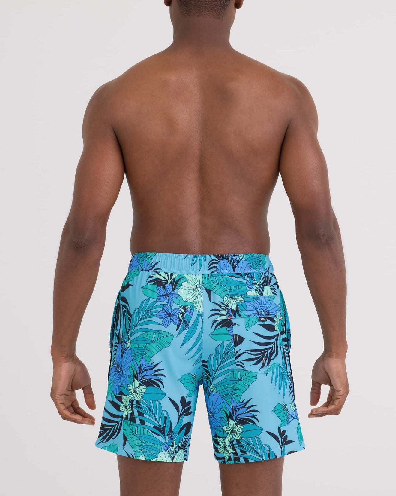 Oh Buoy 2N1 Stretch Swim Trunk - Hibiscus Jungle-Blue | SAXX Underwear