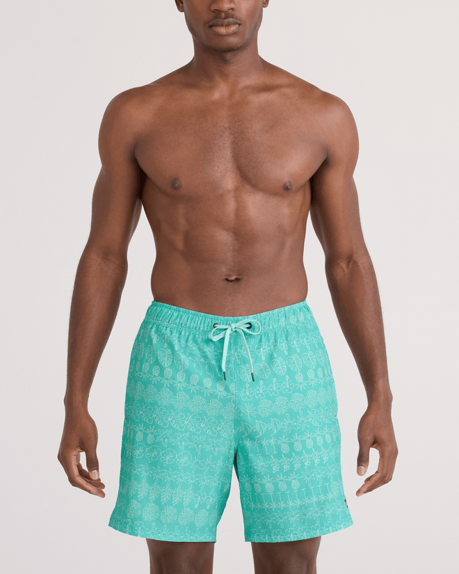 Oh Buoy 2N1 Swim Trunk 7" - Island Lineup-Surf Blue | SAXX Underwear