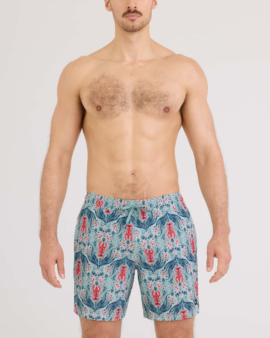 Oh Buoy 2N1 Stretch Swim Trunk - Lobster Flourish-Mint | SAXX Underwear